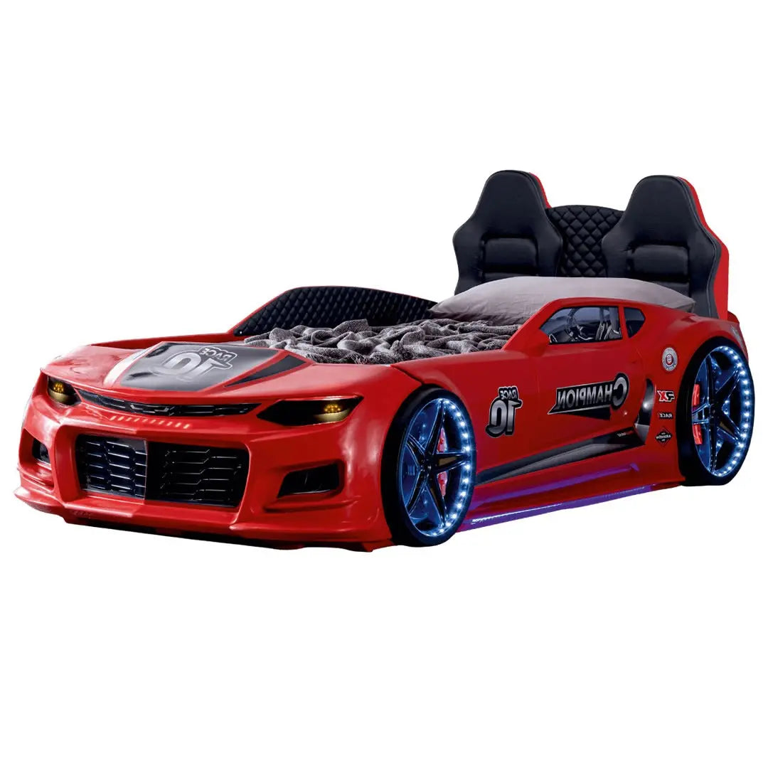 Champion Race Car Bed for Kids w/LEDs & Sound Effects - CaKidsRoom