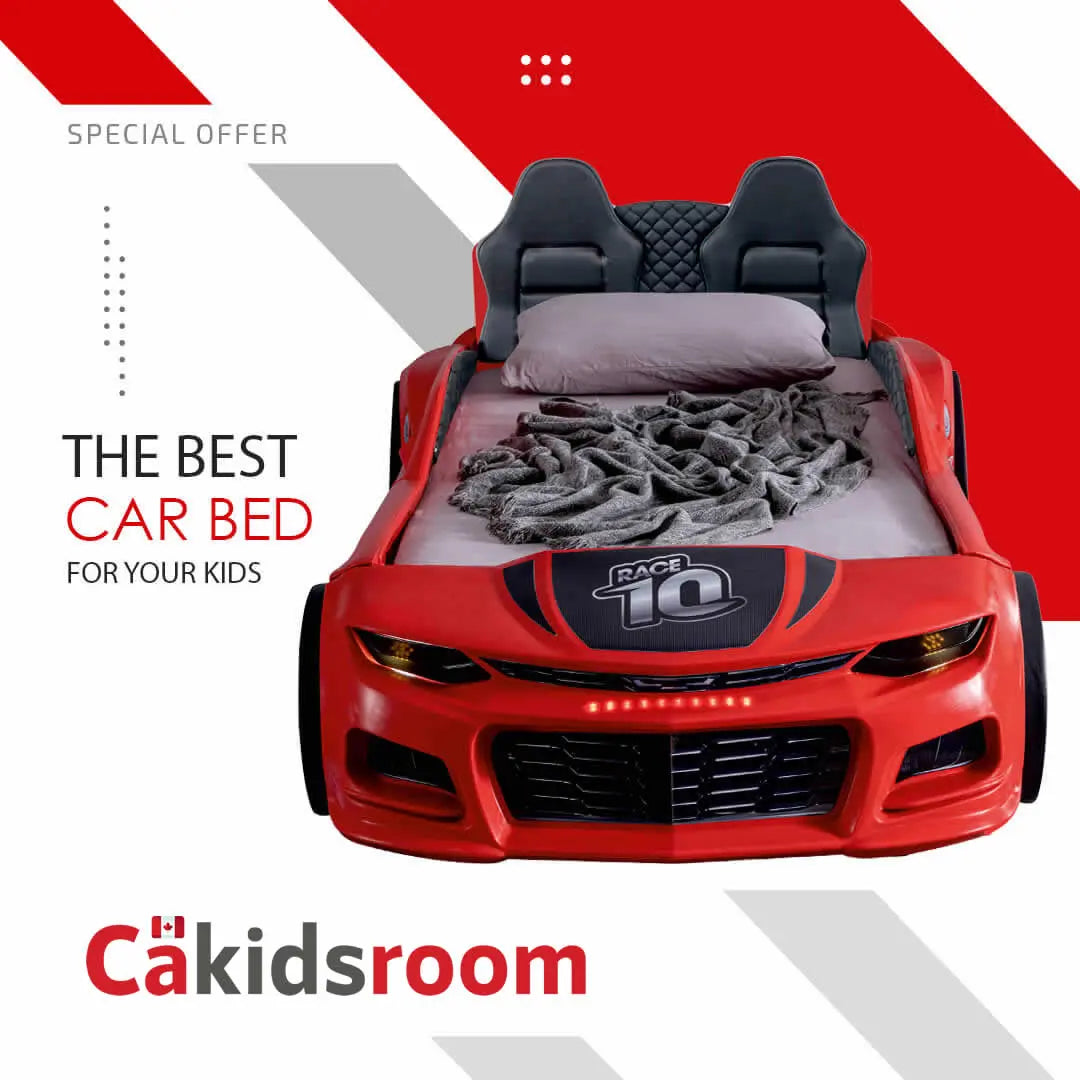 Champion Race Car Bed for Kids w/LEDs & Sound Effects - CaKidsRoom