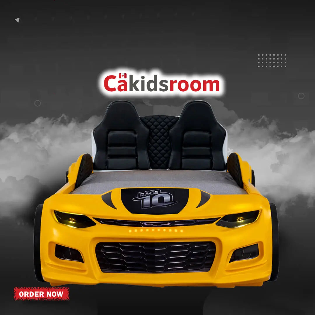 Champion Race Car Bed for Kids w/LEDs & Sound Effects - CaKidsRoom