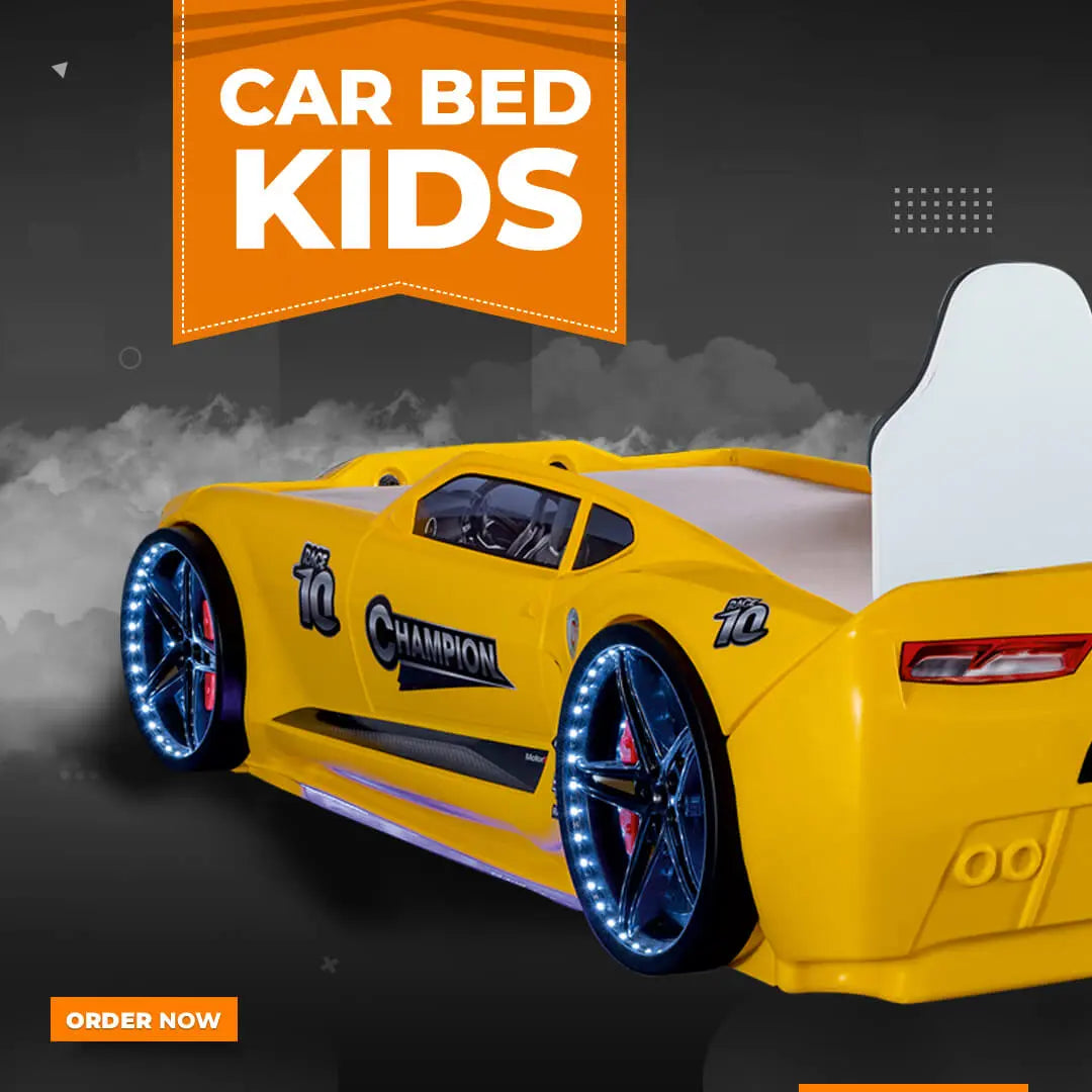 Champion Race Car Bed for Kids w/LEDs & Sound Effects - CaKidsRoom